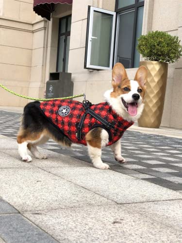 Macho Man Cold Weather Winter Dog Puppy Coat Harness Waterproof Windproof Warm Fleece Small Medium Large Dogs Holiday Pet Gift (Red Plaid, Large)