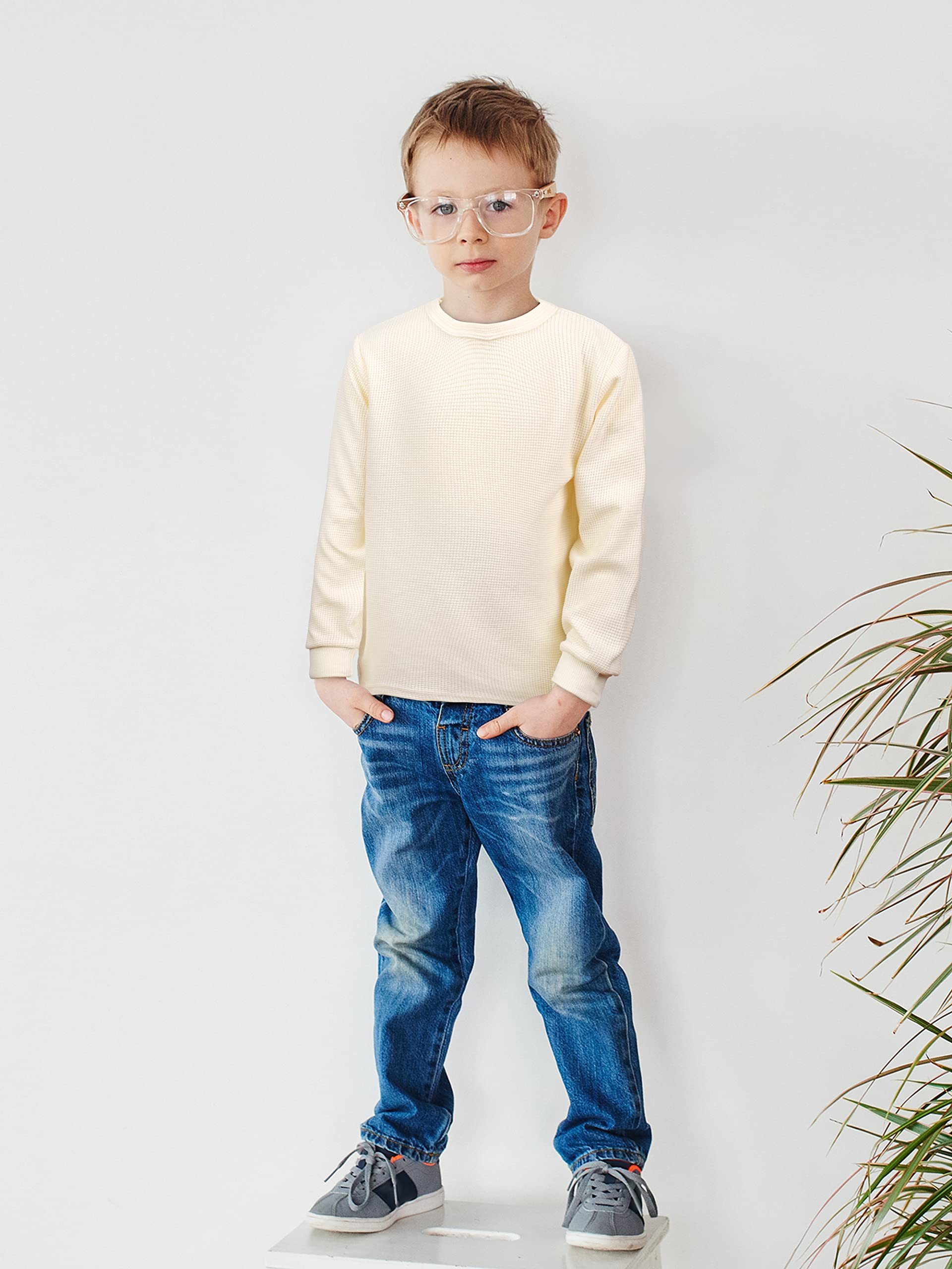 Cooraby 3 Pack Boys' Waffle Long Sleeve Thermal Underwear Winter Waffle Top Underwear Basic Layering for Kid Boys Winter