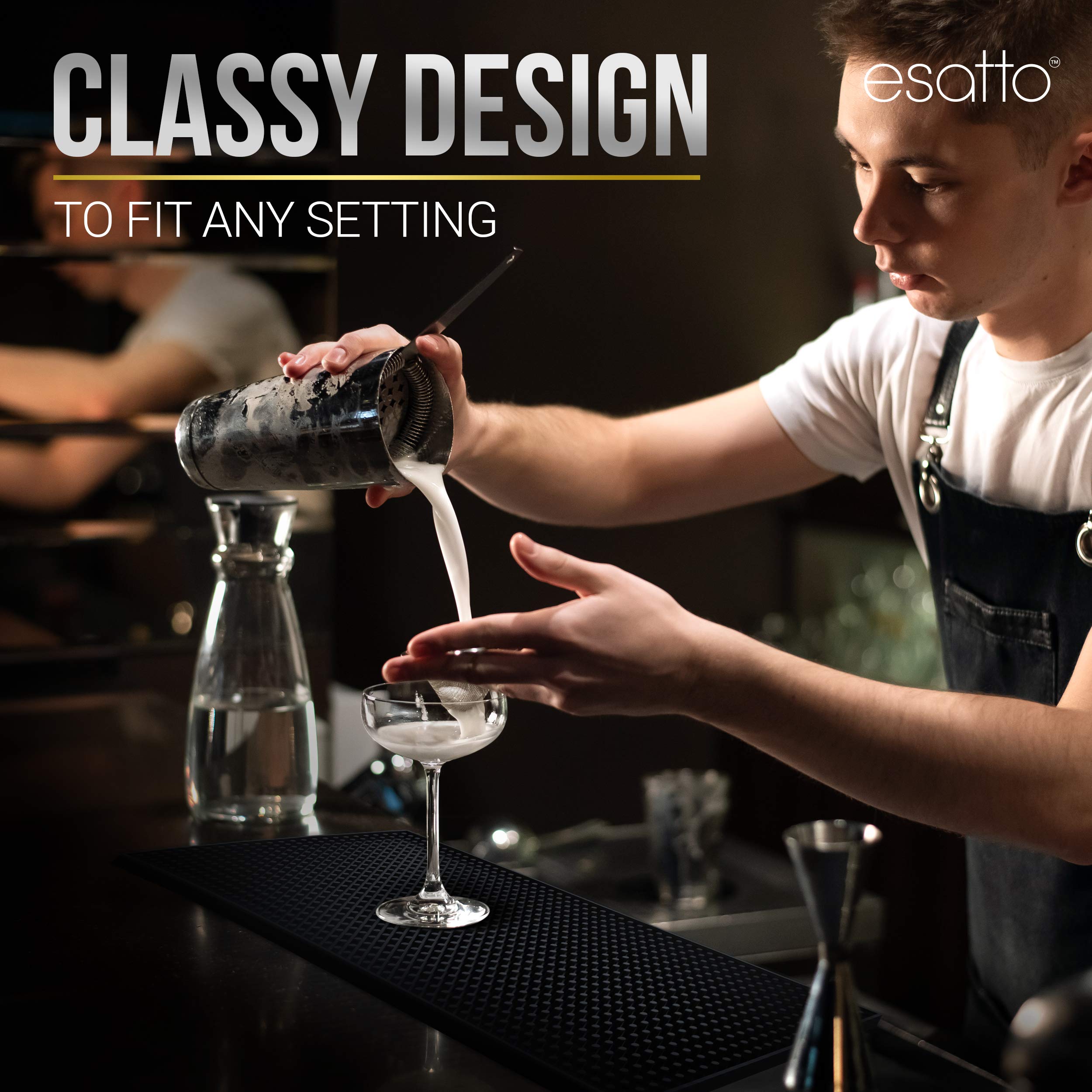Esatto 12" x 6" Professional Service Mat, Black β Sturdy Thick Durable and Stylish Service Bar Mat for Spills, Coffee, Bars, Restaurants, Counter Top Dish Drying Mat Glass Drying Mat (2 Piece, Black)