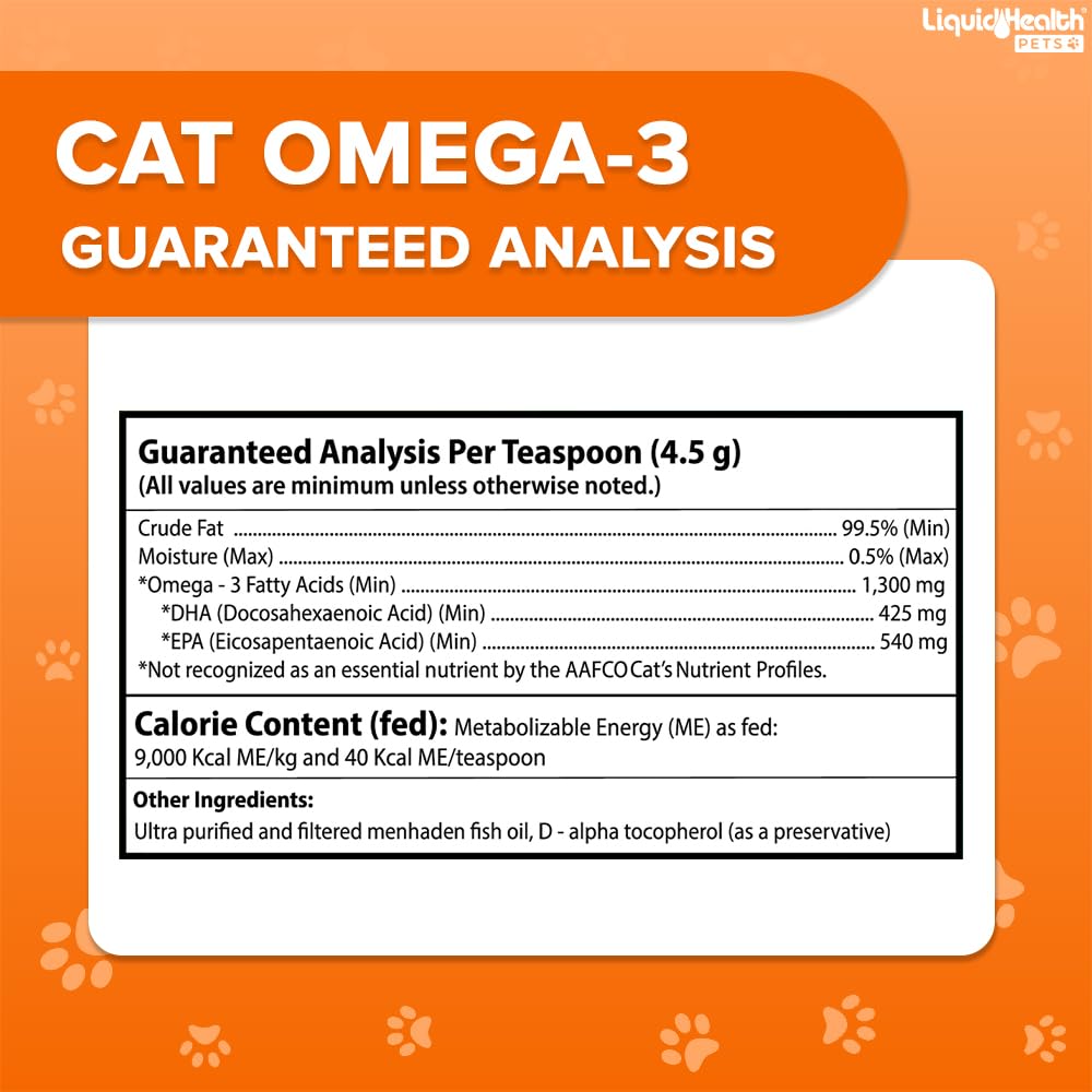 Liquid Health Pets Purr-Fection Omega 3 Fish Oil for Cats - Liquid Omega 3 for Cats with EPA+DPA+DHA, Cat Omega 3 Supplement May Reduce Itching, Support Joint, Immunity, Brain, Heart Health (8 Oz)