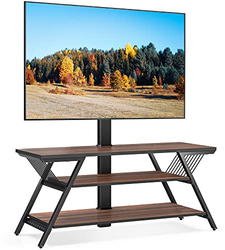 FITUEYES Wood TV Stand with Mount for 32-65 Inch TVS Entertainment Center with Mount for LCD/LED Flat Curved Screens - Height Adjustable, Cable Management, Open Storage, Walnut, VESA 600x400mm