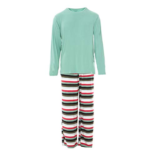 KicKee Menswear Print Long Sleeve Pajama Set (M, Christmas Multi Stripe)