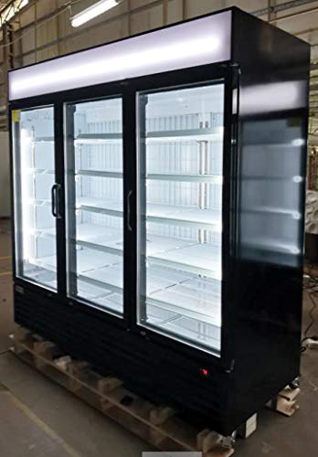 Vortex Refrigeration Commercial Grade Merchandiser Freezer | 3 Self-Closing Doors | Fog Resistant Glass | 69 Cu. Ft. | 12 Adjustable Shelves | For Restaurants | 78.2β x 29.9β x 78.7" | Black