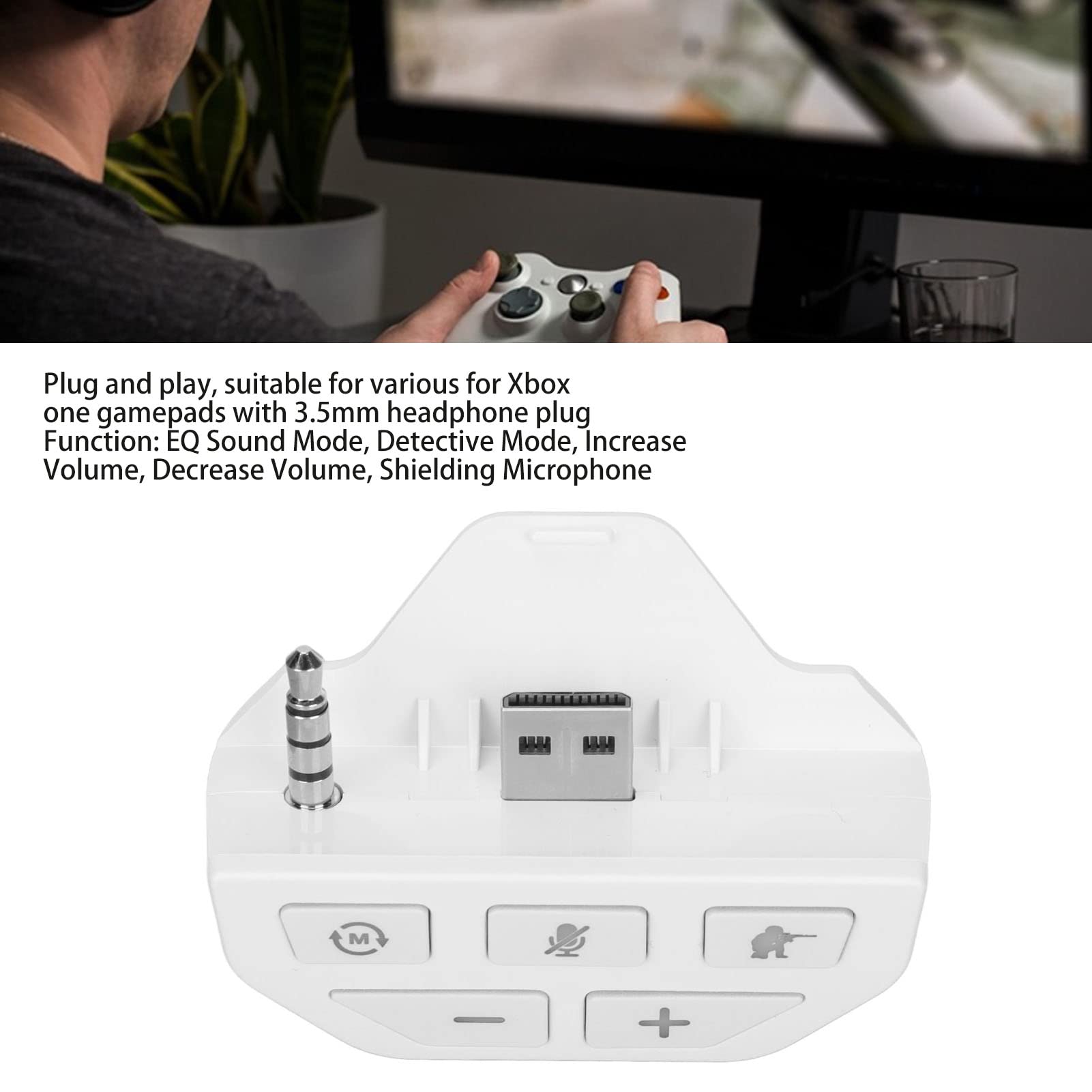 for Xbox One Controller Sound Enhancer, Stereo Headset Adapter Sound Enhancer Stereo Headphone Converter,with 4 EQ Sound Modes and Detection Mode White