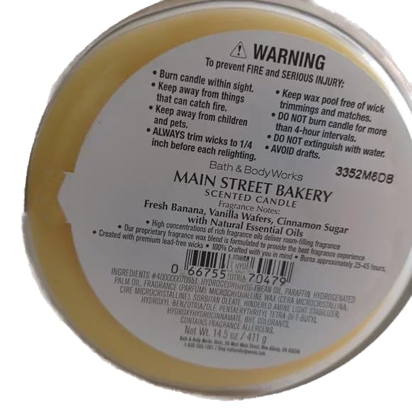 Generic Bath + Body Works Main Street Bakery Candle - 3 Wick Scented Candle w/Decorative Metal Lid - 14.5 Ounces, White