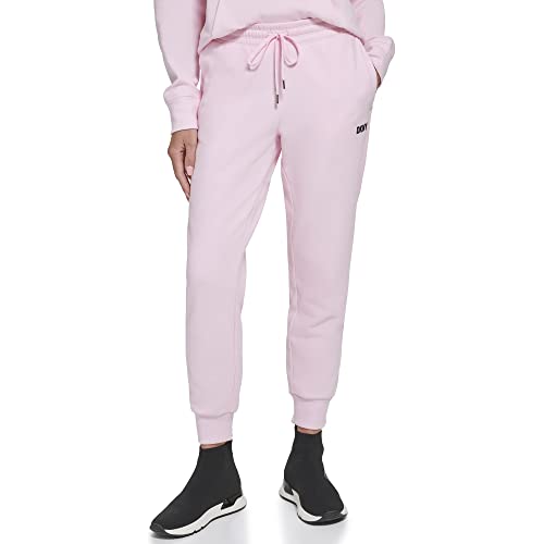 DKNY Women's Sport Metallic Stripe Logo Fleece Sweatpant, Pink Lady