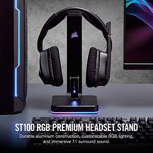 Corsair ST100 RGB Premium Headset Stand with 7.1 Surround Sound - 3.5mm and 2xUSB 3.0,Aluminum