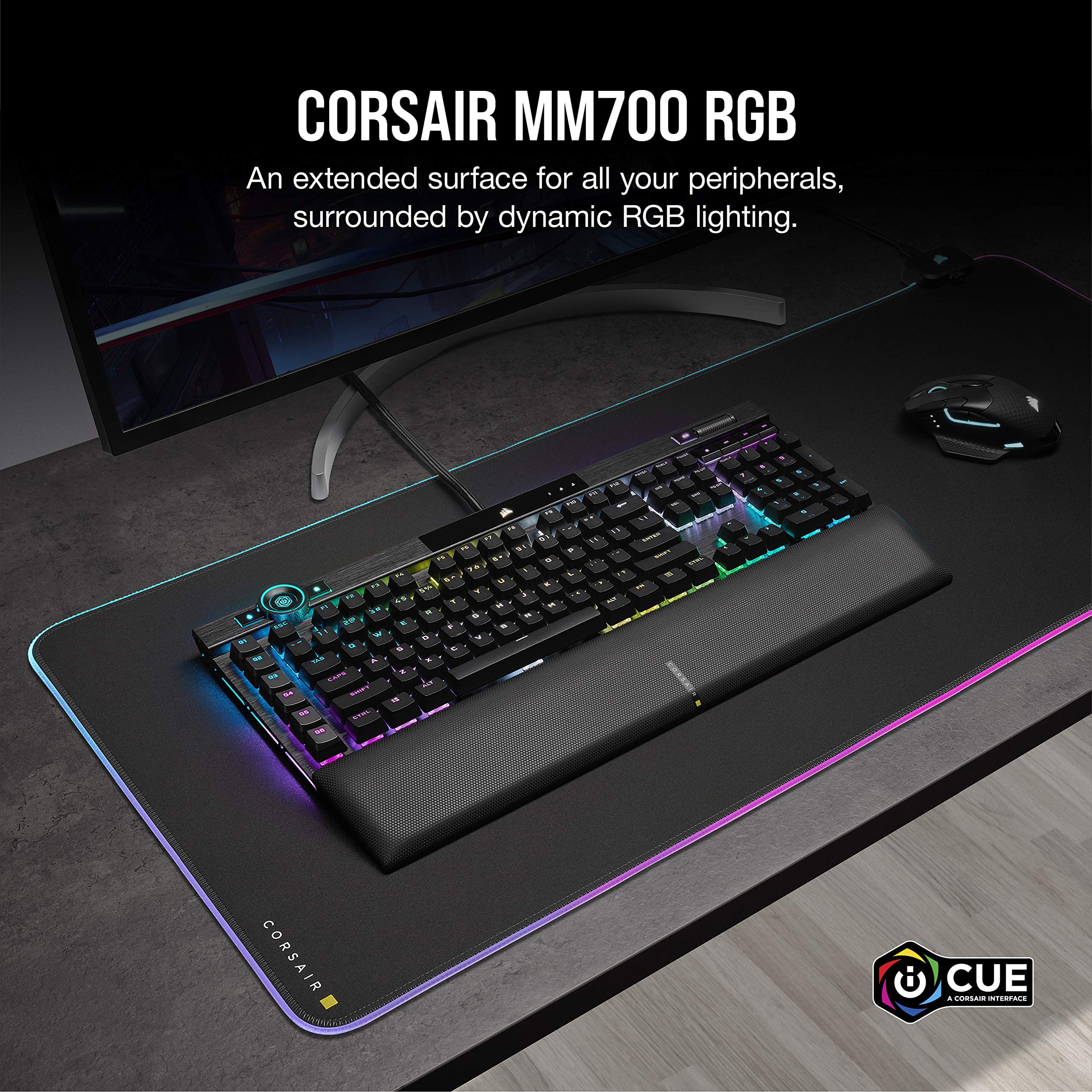 Corsair Virtuoso RGB Wireless XT High-Fidelity Gaming Headset with Bluetooth and Spatial Audio - Works with Mac, PC, PS5, PS4, Xbox Series X/S - Slate & MM700 RGB Extended Cloth Gaming Mouse Pad