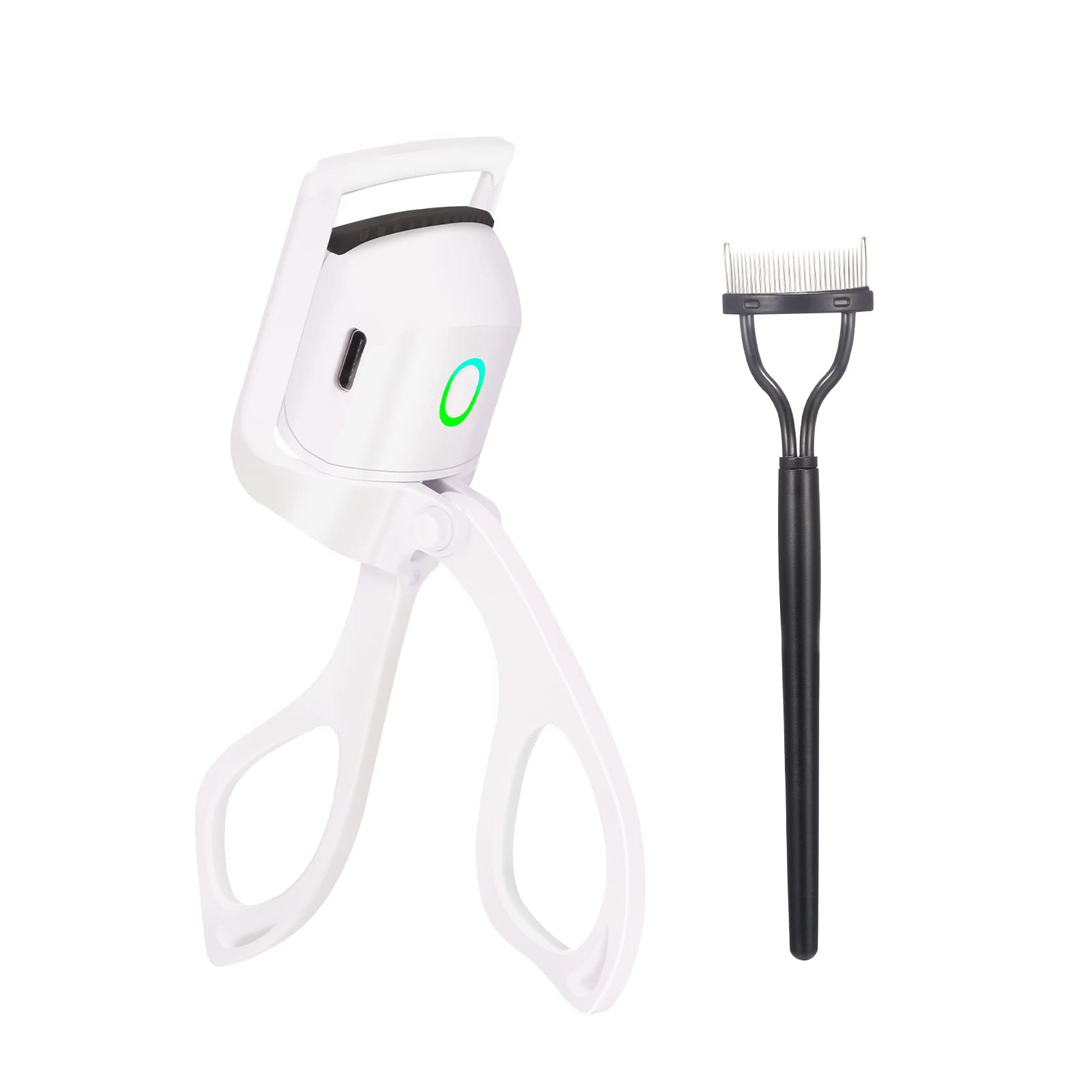 FORATS Heated Eyelash Curler, Electric Eyelash Curlers, USB Rechargeable Eye Lash Curler with Comb, 2 Heating Modes Quick Natural Curling Eye Lashes for Long Lasting (White)