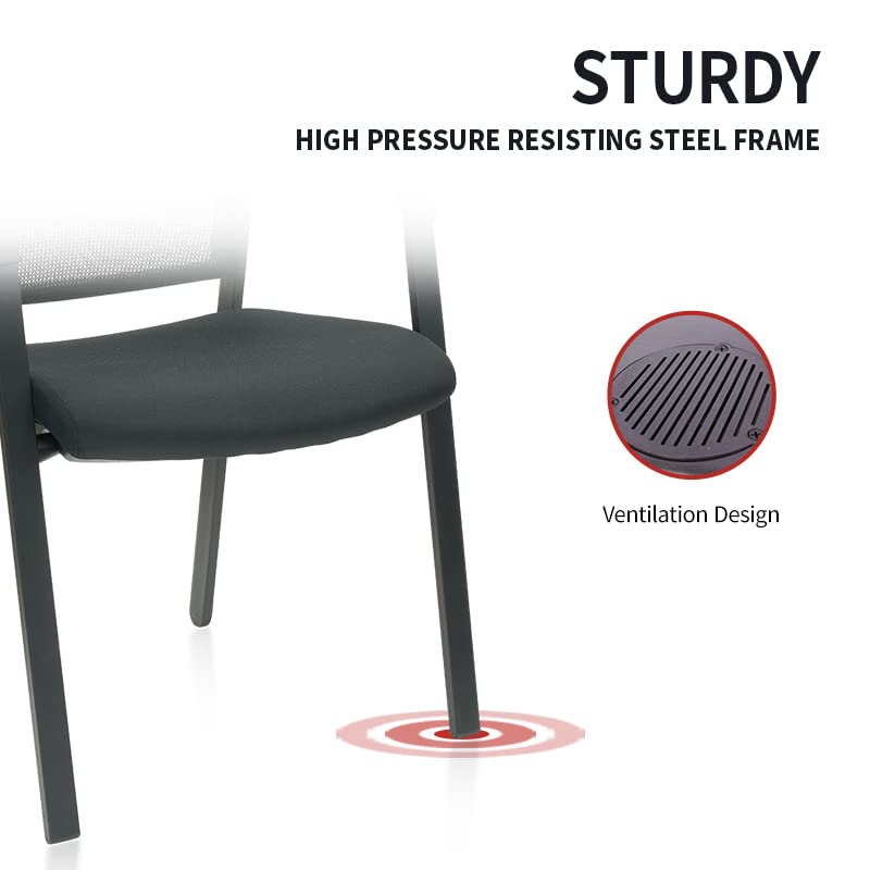 CLATINA No Wheels Conference Room Chairs Set of 8, Stackable Office Guest Reception Chairs with Armrests, Mesh Back Waiting Room Chairs for Office, School, Lobby, Church, Black