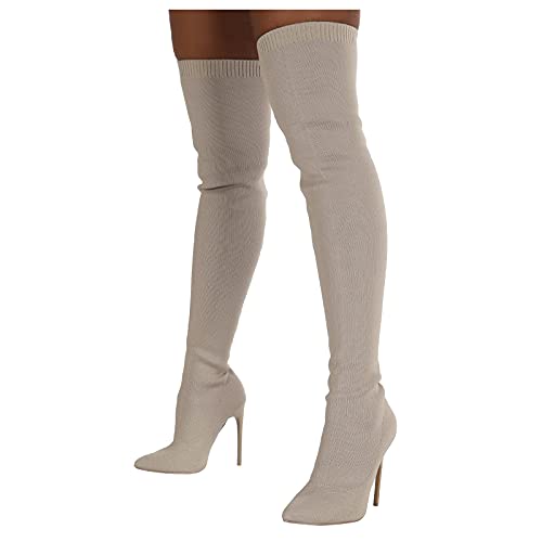 FASDNENDYS Ladies Warm Height Long Female Boots Boots Boots Shoes Winter Insert Suede Tall Lace up Boots Beige