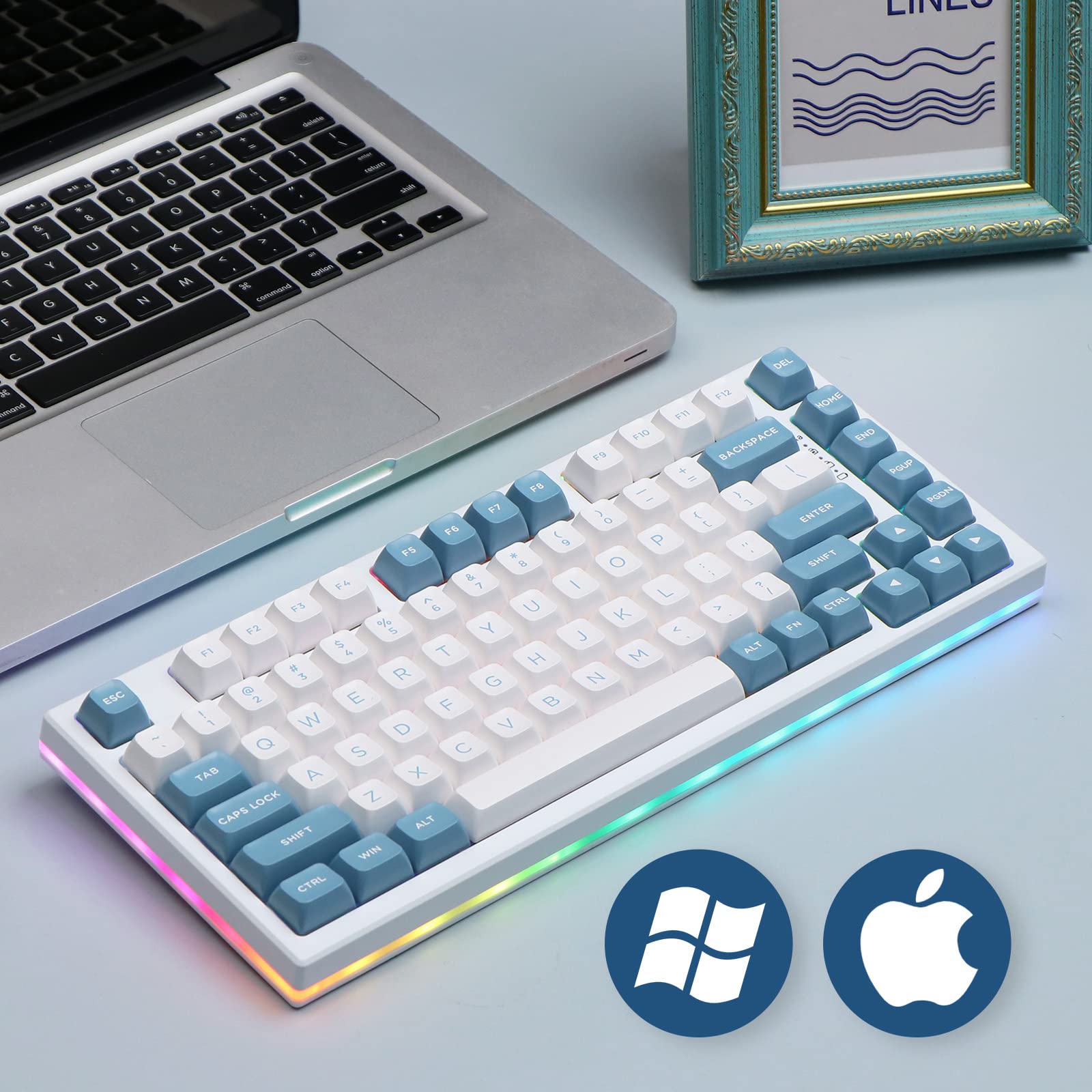 EPOMAKER EP75 75% Mechanical Keyboard, Hot Swap BT5.0/2.4G/USB-C Wired Gaming Keyboard, with 10000mAh Battery, RGB Backlights, Double Shot PBT Keycaps for Linux/Win/Mac(Pampas, Budgerigar Switch)