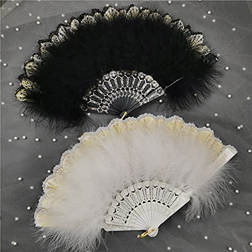 Feather Folding Fan Japanese Sweet Dance Hand Fan Art Craft Gift Wedding Party Decoration (Svart)