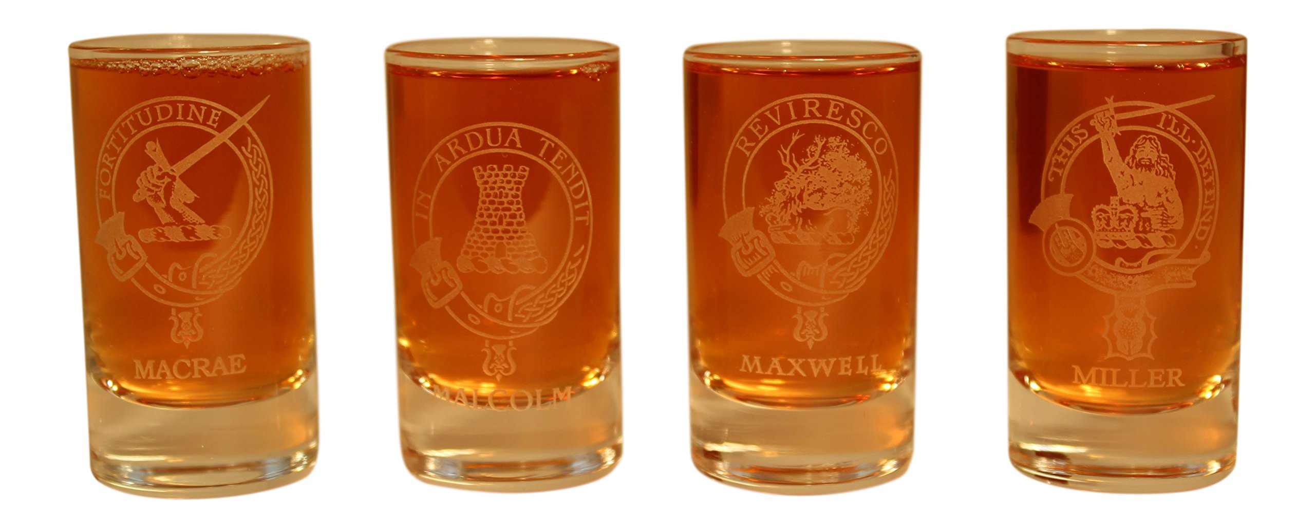 Collins Glencairn Clan Crest Crystal Dram Tot Glass - MacRae Malcolm Maxwell Miller