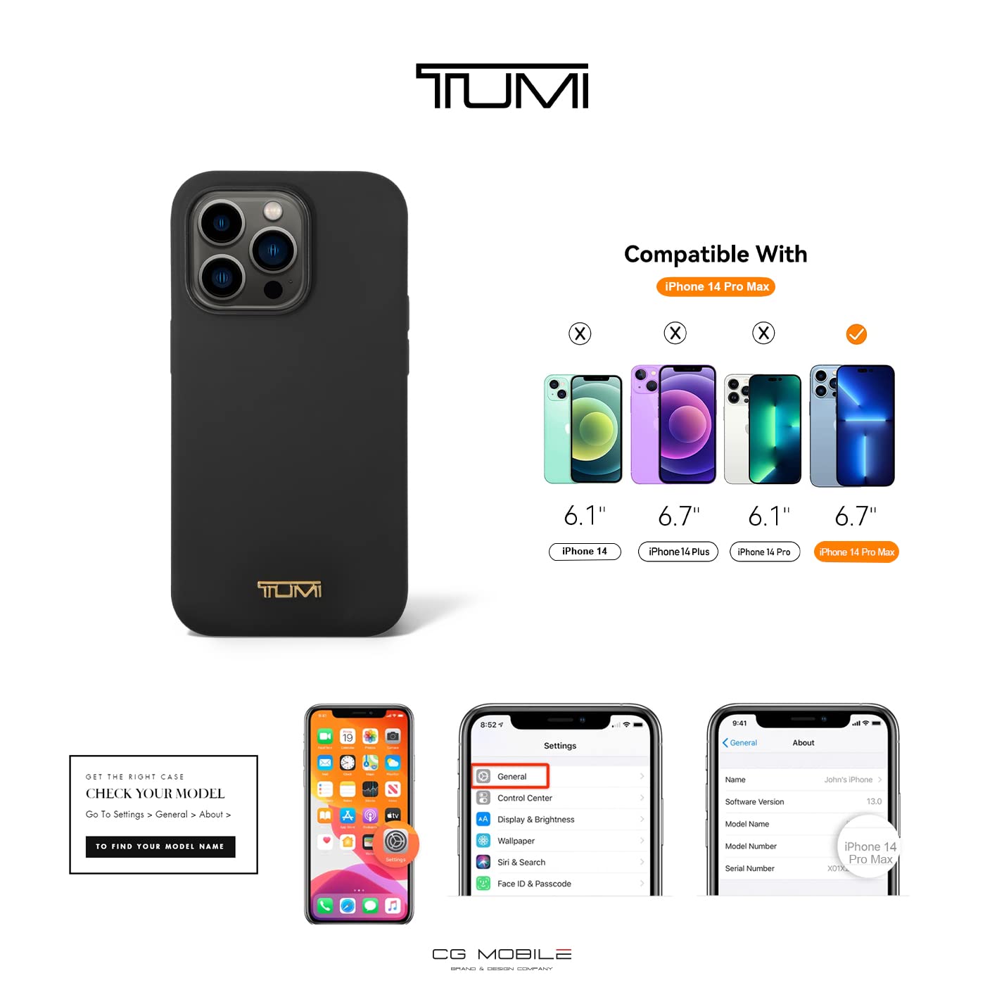 CG MOBILE TUMI Phone Case for iPhone 14 Pro Max in Black & Gold MagSafe Compatible Case, Real Protective & Transparent Anti-Scratch Cover with Easy Snap-on, Shock Absorption & Signature Logo