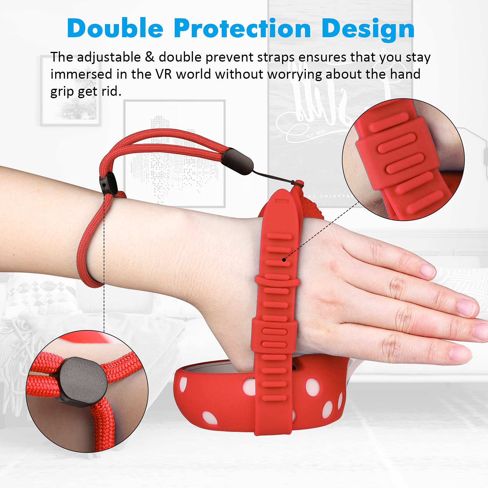 Colohas Oculus Quest 2 Accessories VR Cover - Touch Controller Grip Cover Handle Sleeve with Adjustable Knuckle Strap - Silicone Face Cover - Protective Lens Cover for Oculus Quest 2 Headset - Red