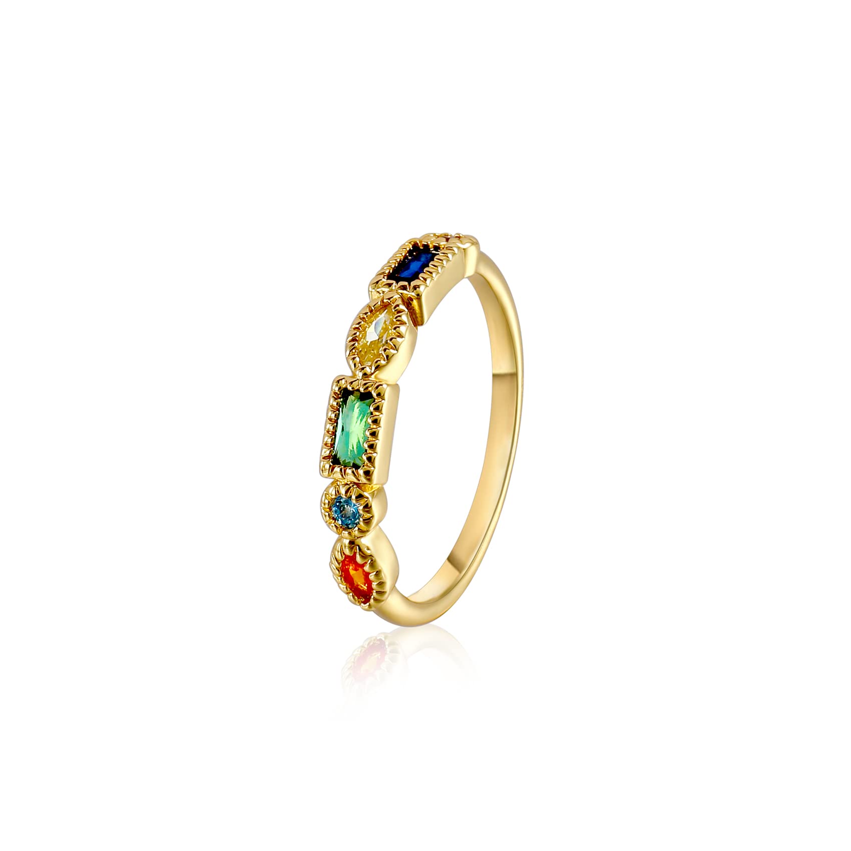 CONRAN KREMIX Gold Stackable Rings For Women 14K Real Gold Plated Simulated Diamond CZ Size 7