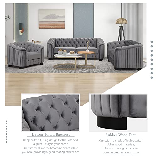 Merax Velvet Upholstered Accent Sofa with Thick Removable Seat Cushion, Modern Single Couch Chair for Living Room, Bedroom, or Small Space, Grey
