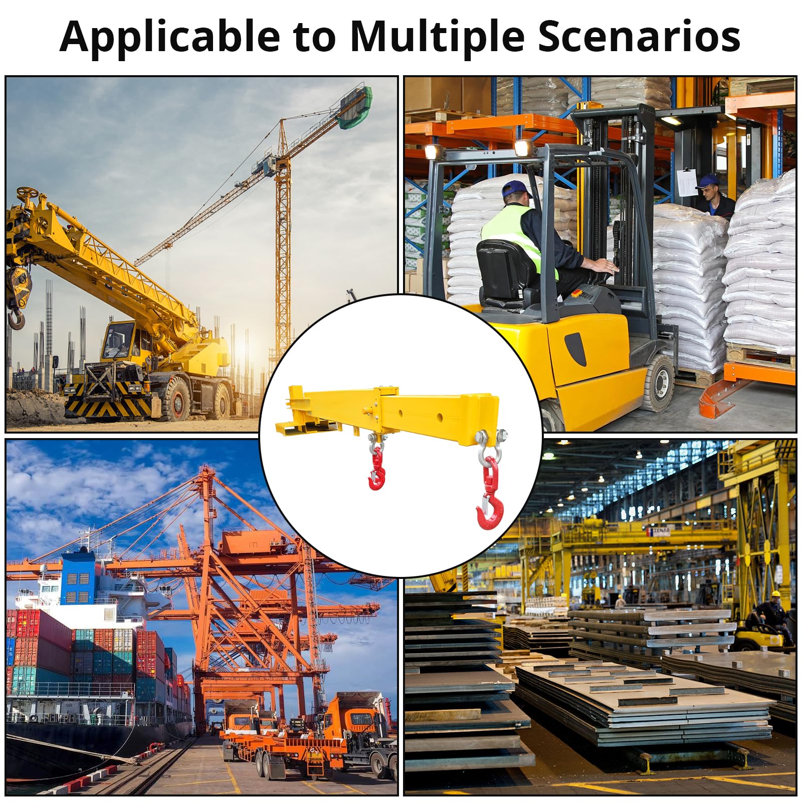 Garvee Adjustable Forklift Jib Boom Crane, Manual Telescopes 83“~149", Forklift Mobile Crane with Two 3 Tons Swivel Hooks, 6000 LBS Lift Capacity Forklift Crane for Warehouse or Factories