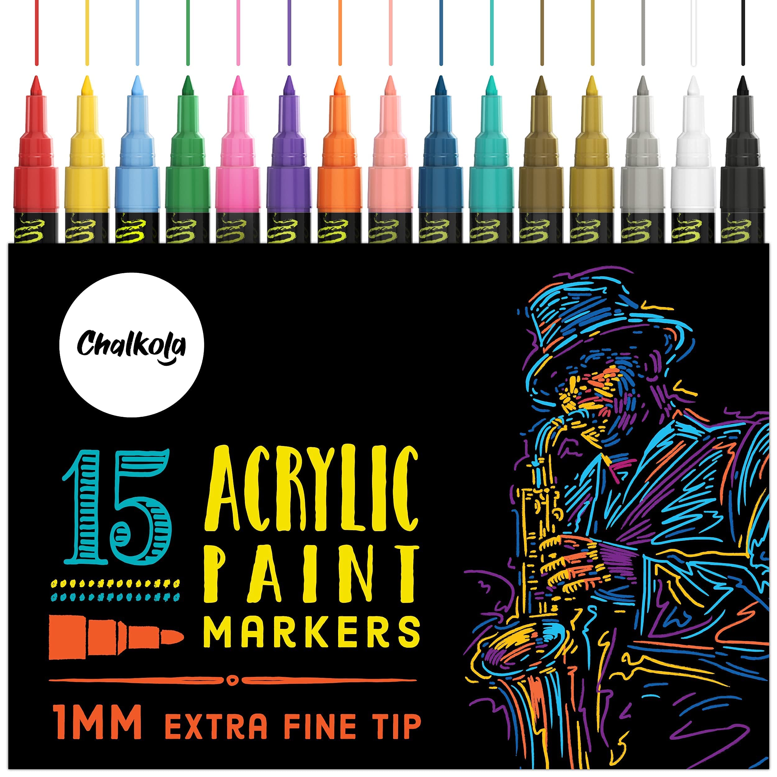 Chalkola Acrylic Paint Pens for Rock Painting, Canvas, Wood, Ceramic, Glass - 30 Extra Fine Tip Acrylic Paint Markers - Pack of 30 Metallic, Neon and Pastel Colors - Art Supplies for Kids and Adults