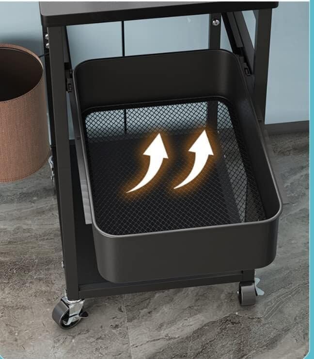 LOSTIS Storage Trolley Rolling Cart Utility Cart Metal Kitchen Storage Cart with Lockable Wheels and Trash Basket Rolling Cart Snack Storage Trolley Bedroom Kitchen Storage Cart Rolling Storage Cart