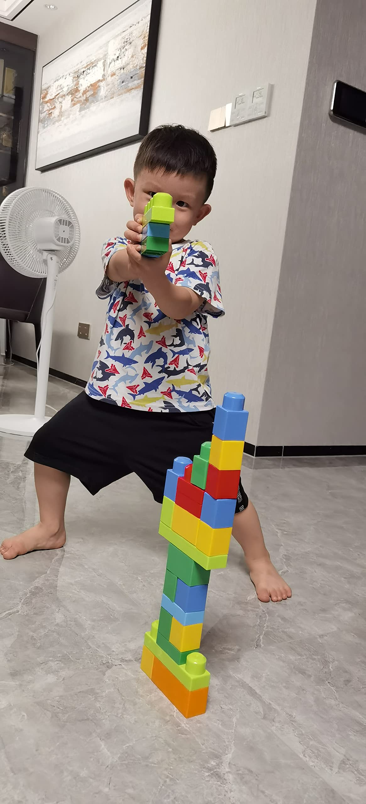 STJOYOPY 88PCS Big Building Blocks with Blue Building Bag Educational STEM Toys Gift for Kids and Toddlers