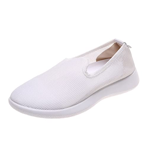 FASDNENDYS Ladies Fashion Solid Color Mesh Breathable Lightweight Flat Casual Comfortable Tennis Shoes White