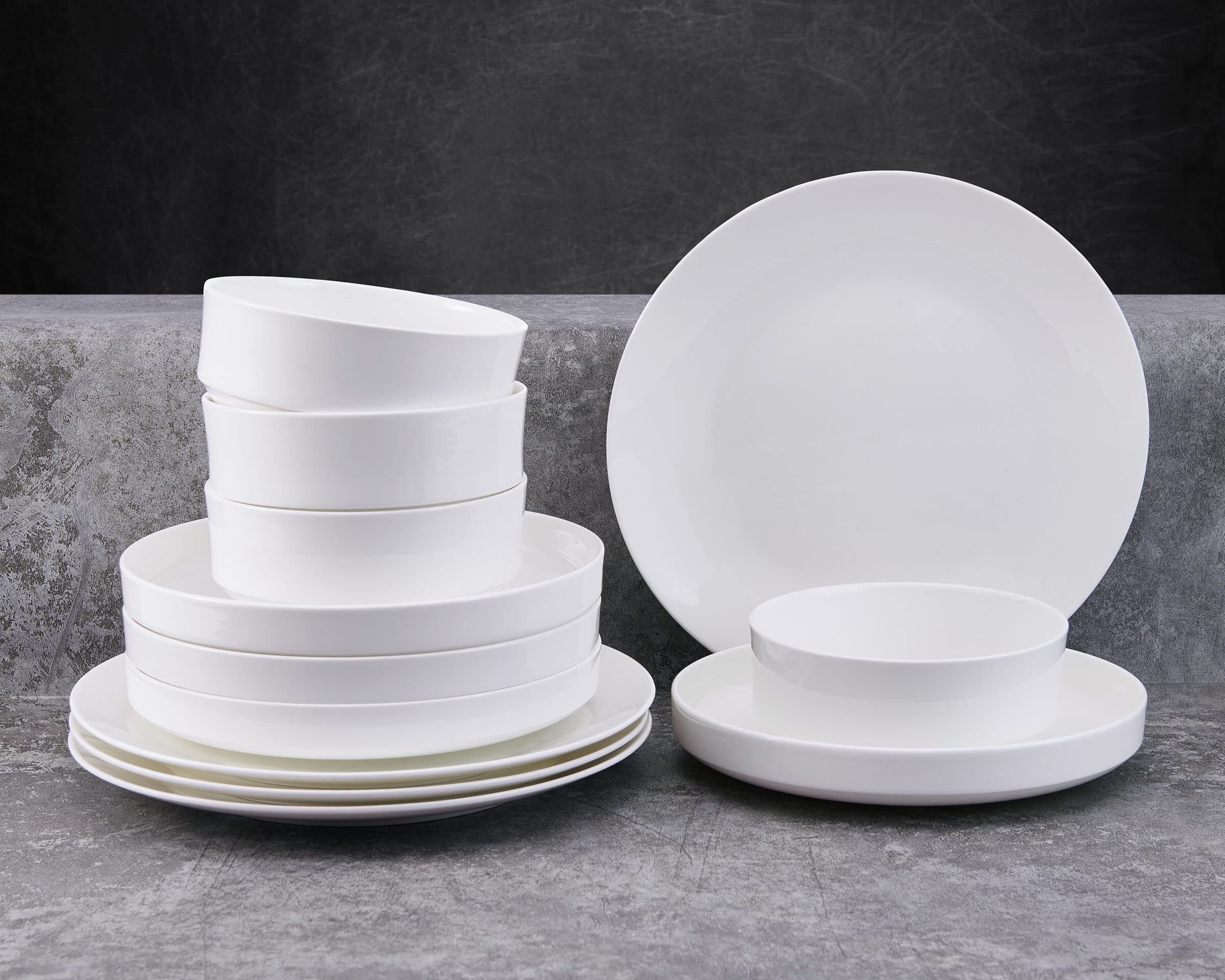 Mikasa Macie Bone China Lightweight Chip Resistant 12 Piece Dinnerware Set, Service for 4, White