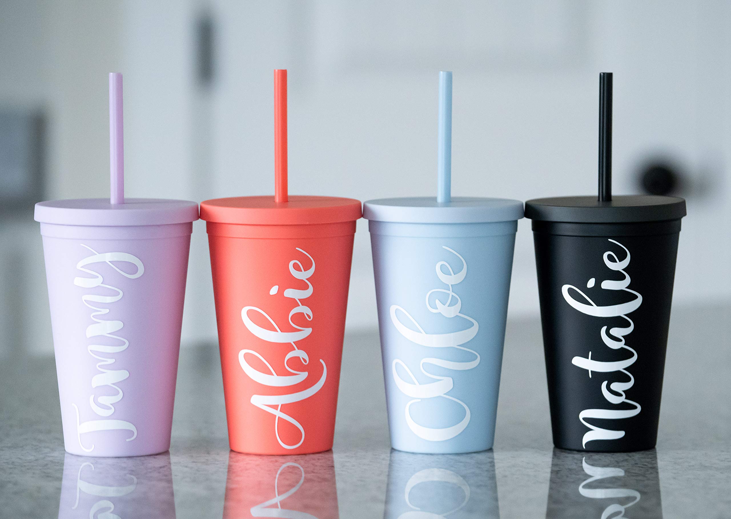 STRATA CUPS Classsic Black Tumblers with Lids (12 pack) - 16oz Colored Acrylic Cups with Lids and Straws | Double Wall Matte Plastic Bulk Tumblers With FREE Straw Cleaner! Customizable DIY Gifts