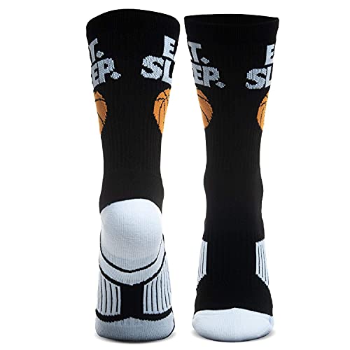 ChalkTalkSPORTS Basketball Adult Athletic Mid-Calf Woven Socks | Eat Sleep Basketball | Black