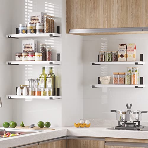 Fixwal Floating Shelves, Width 4.7 Inches Wall Shelves Set of 5, Rustic Wood Wall Storage Shelves for Bedroom, Living Room, Kitchen, Bathroom, Office and Plants (White)