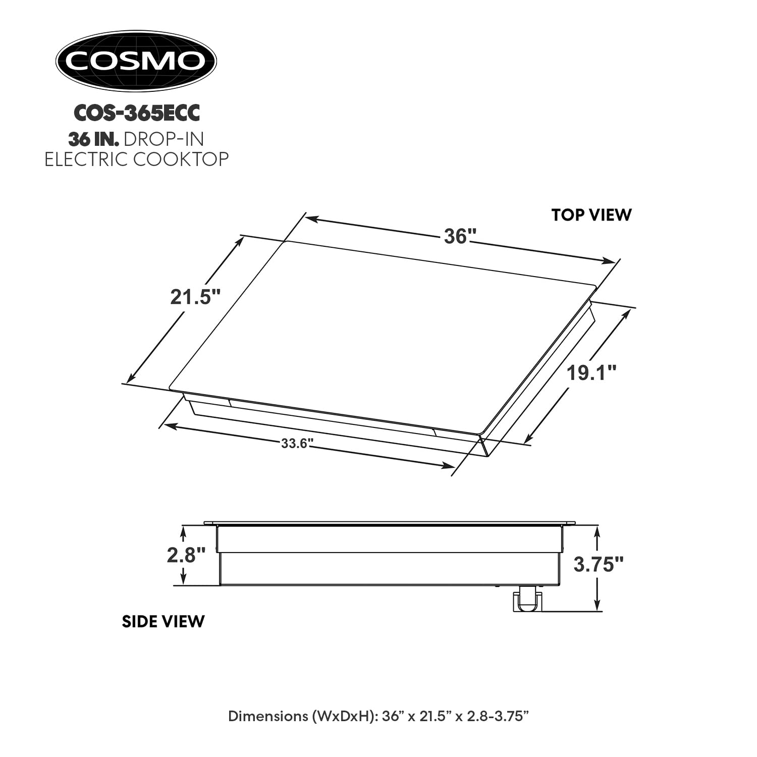 COSMO COS-365ECC Electric Ceramic Glass Cooktop with 4 Burners, Dual Zone Element, Hot Surface Indicator Light and Control Knobs, 36 inches, Black