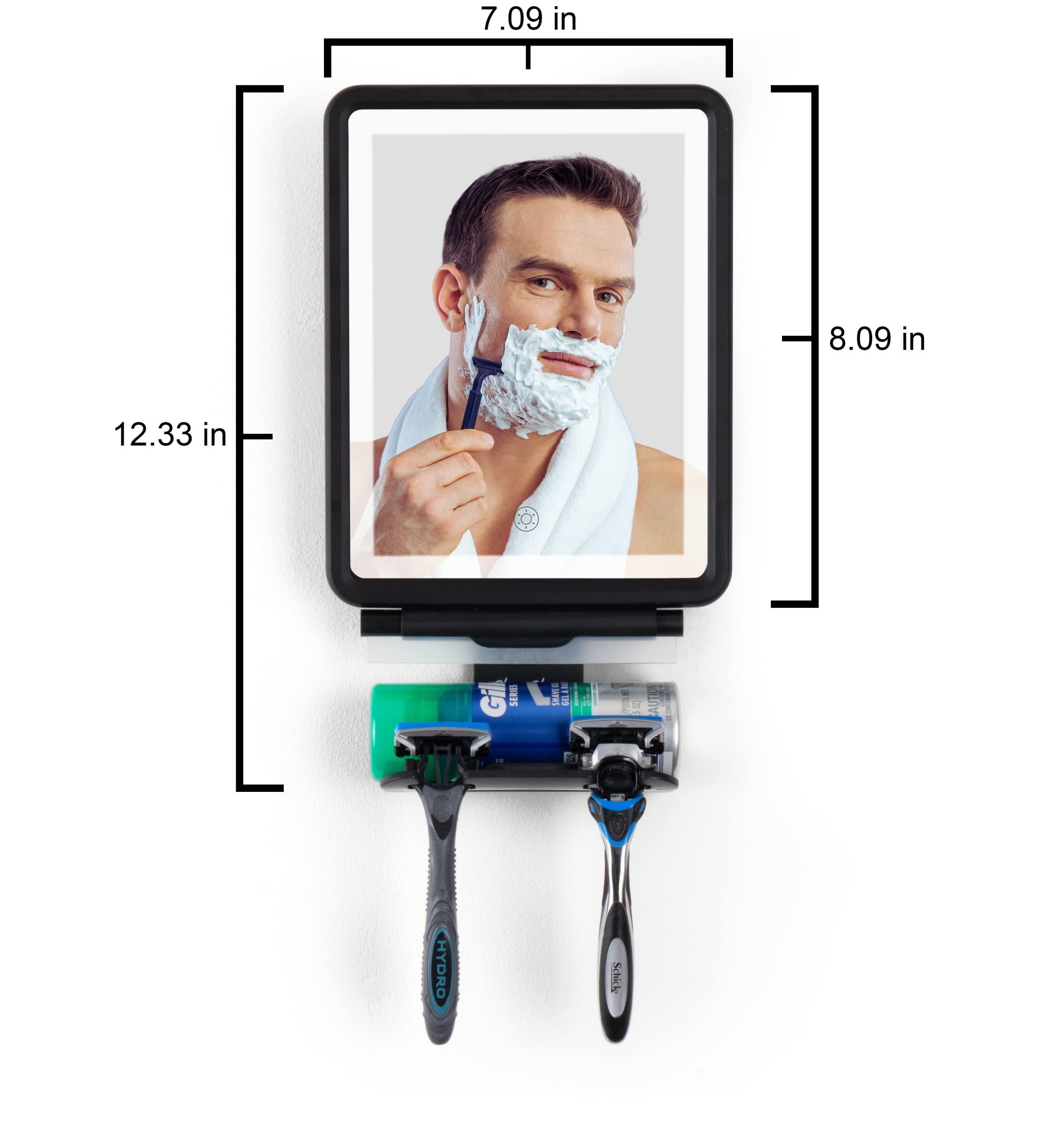 Clean Shave Fogless Shower Shaving Mirror with LED Lights - Clear Bright Mirror - Modern, Smooth Design - Storage for Razor and Bathroom Accessories - Squeegee - Tile or Wall Mounted, Easy to Install