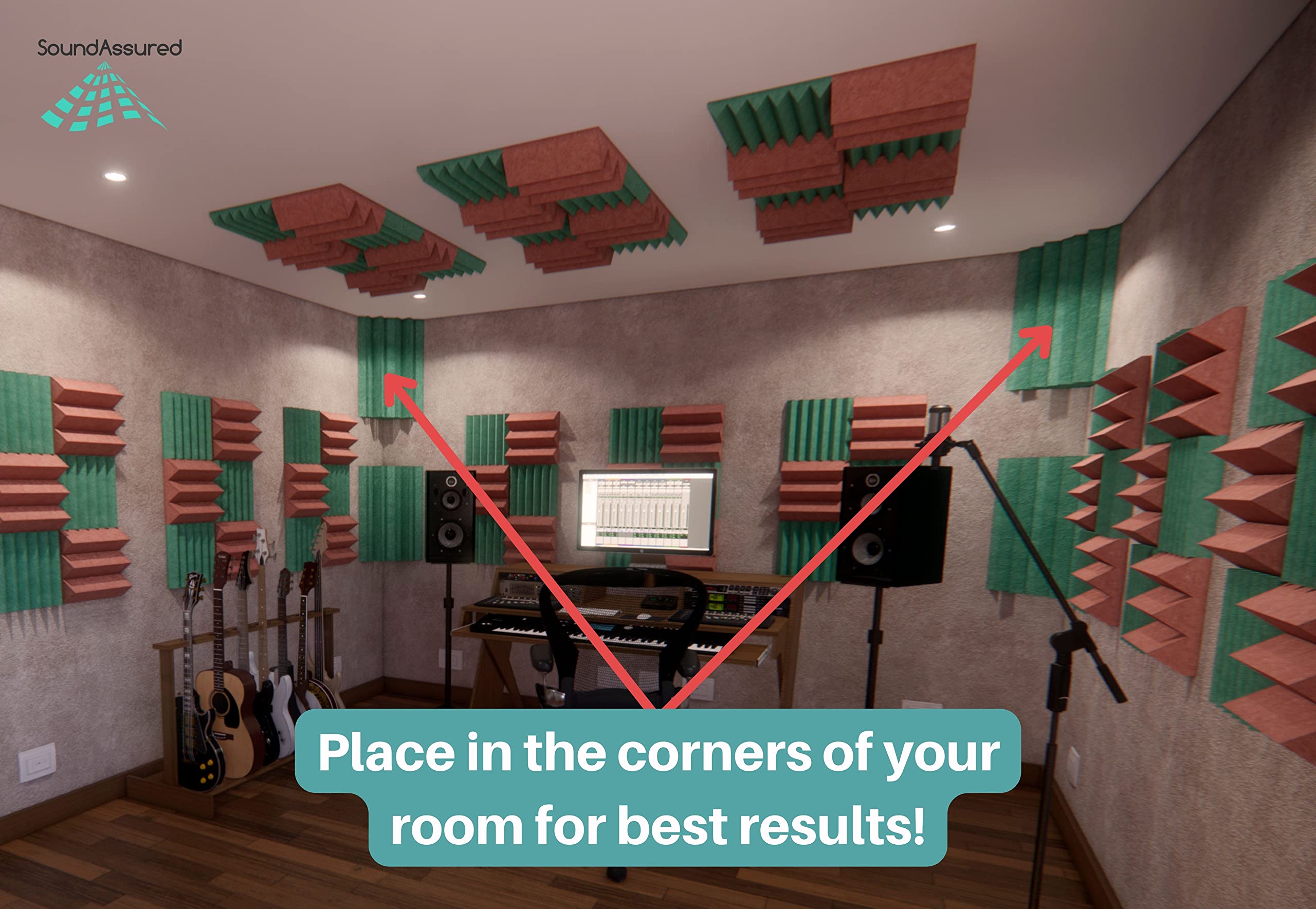 Color Acoustic Foam Bass Traps, Bulk 24โ x 12โ x 12โ XL Soundproofing Studio Foam Bass Trap Bundle (4 Pack, Charcoal)