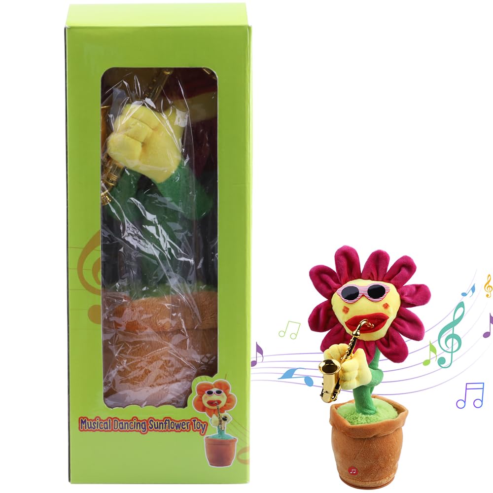 SKSTECH Musical Sing and Dancing Sunflower Soft Plush Funny Creative Saxophone Singing Toy (Pink)(Check Seller Name)