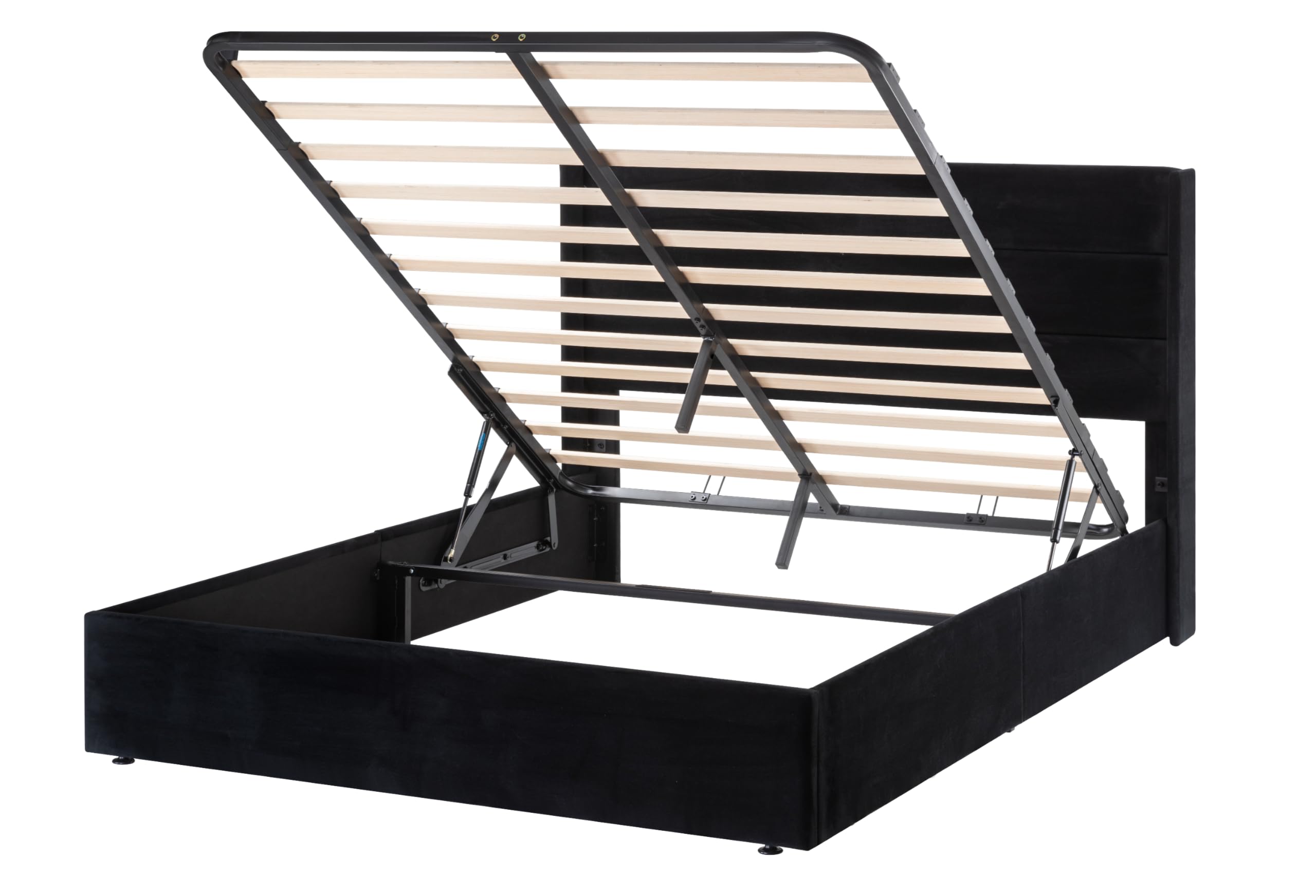 HOOMIC Queen Size Lift Up Storage Bed with Wingback Headboard/Velvet Upholstered Platform Bed Frame/Heavy-Duty Hydraulic Bed/Large Underneath Storage/Strong Wooden Slats Support/Noise-Free/Black