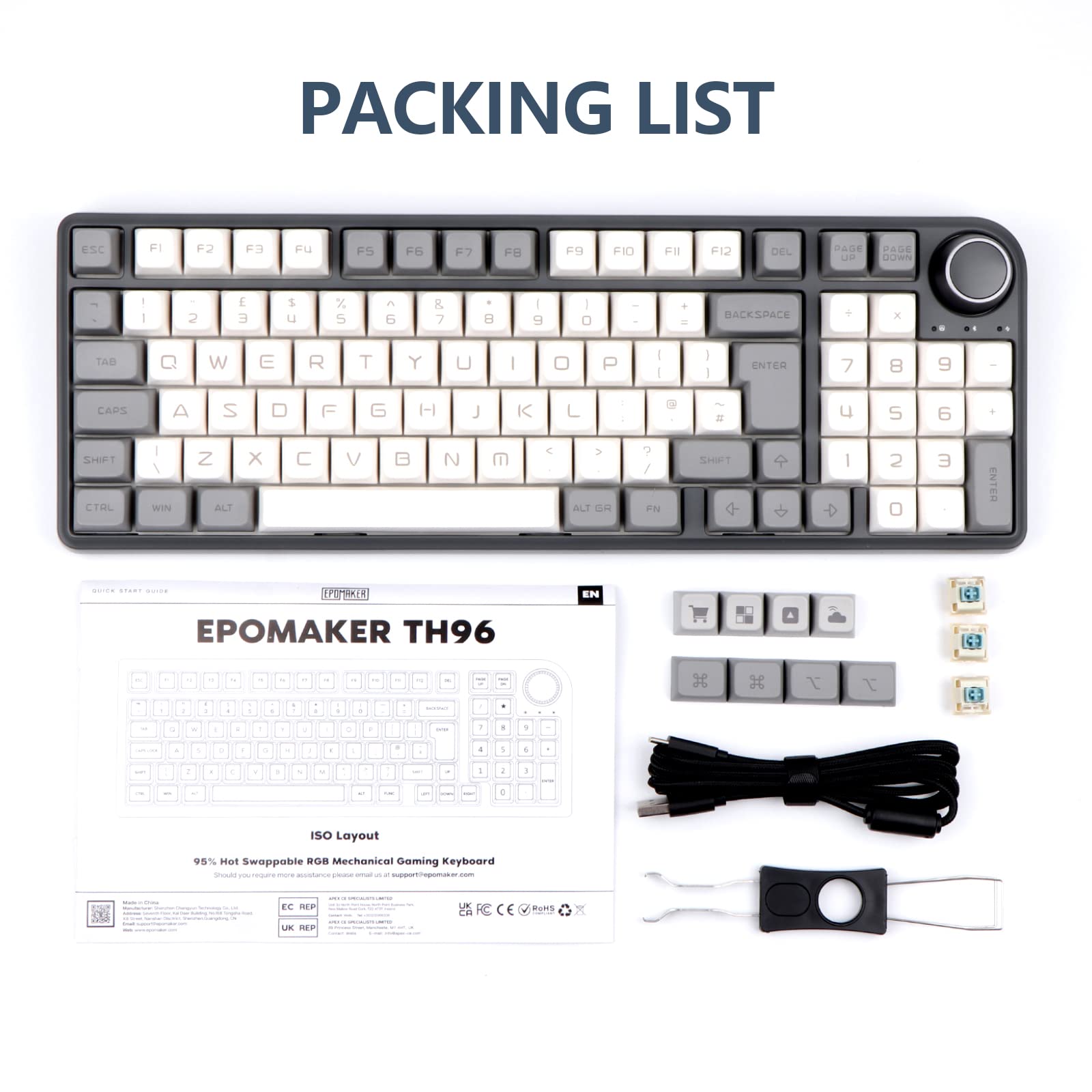 EPOMAKER TH96 96% Hot Swap RGB 2.4Ghz/Bluetooth 5.0/Wired Gasket Mechanical Keyboard with South-facing RGB LEDs, 6000mAh Battery, Knob Control for Windows/Mac(Enlightenment MDA V2, Gateron Pro Yellow)