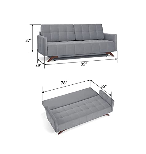 RINOLO Modern Serena Sleeper Sofa - Storage Pull Out Couch Convertible Sofa Bed, Pine Wood, Velvet Upholstery, Pocket Sinuous Springs, Made in Europe, Queen Size 80in W x 39in D x 37in H β Dark Grey