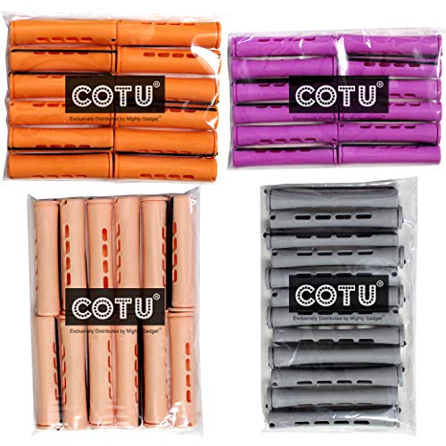COTU (R) 48 pieces Variety Pack Perm Rods for Hair - Sizes: Small, Medium, Large & Jumbo - Colors: Tangerine, Sandy, Lilac & Gray