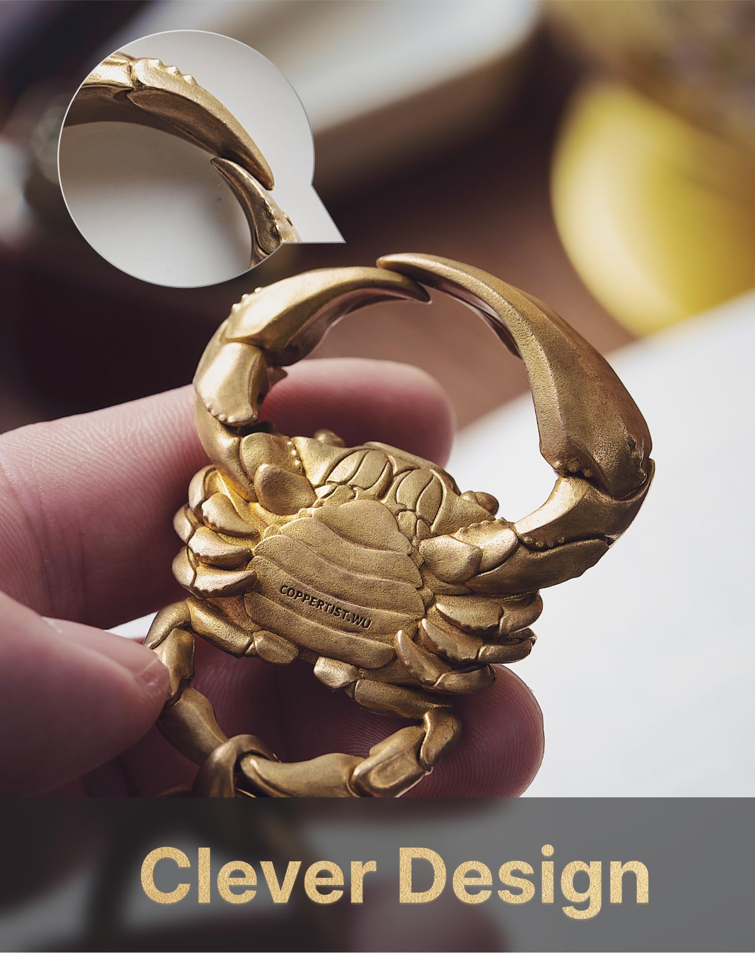 COPPERTIST.WU Crab Snap Keychain Brass Key Chain Quick Release Clip w Keyring Novelty Gifts for Men Women Car Key Decor