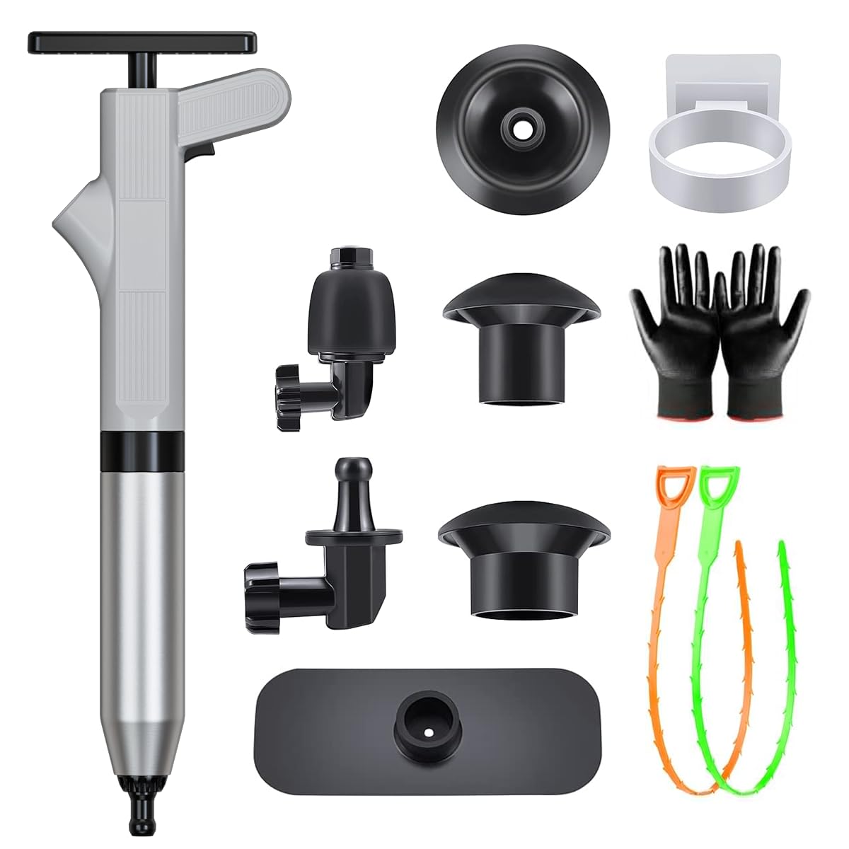 High Pressure Toilet Plunger, Drain Clog Remover Toilet Unclogger Stainless Steel Air Drain Plunger for Bathroom, Kitchen, Sink, Floor Drain,Grey