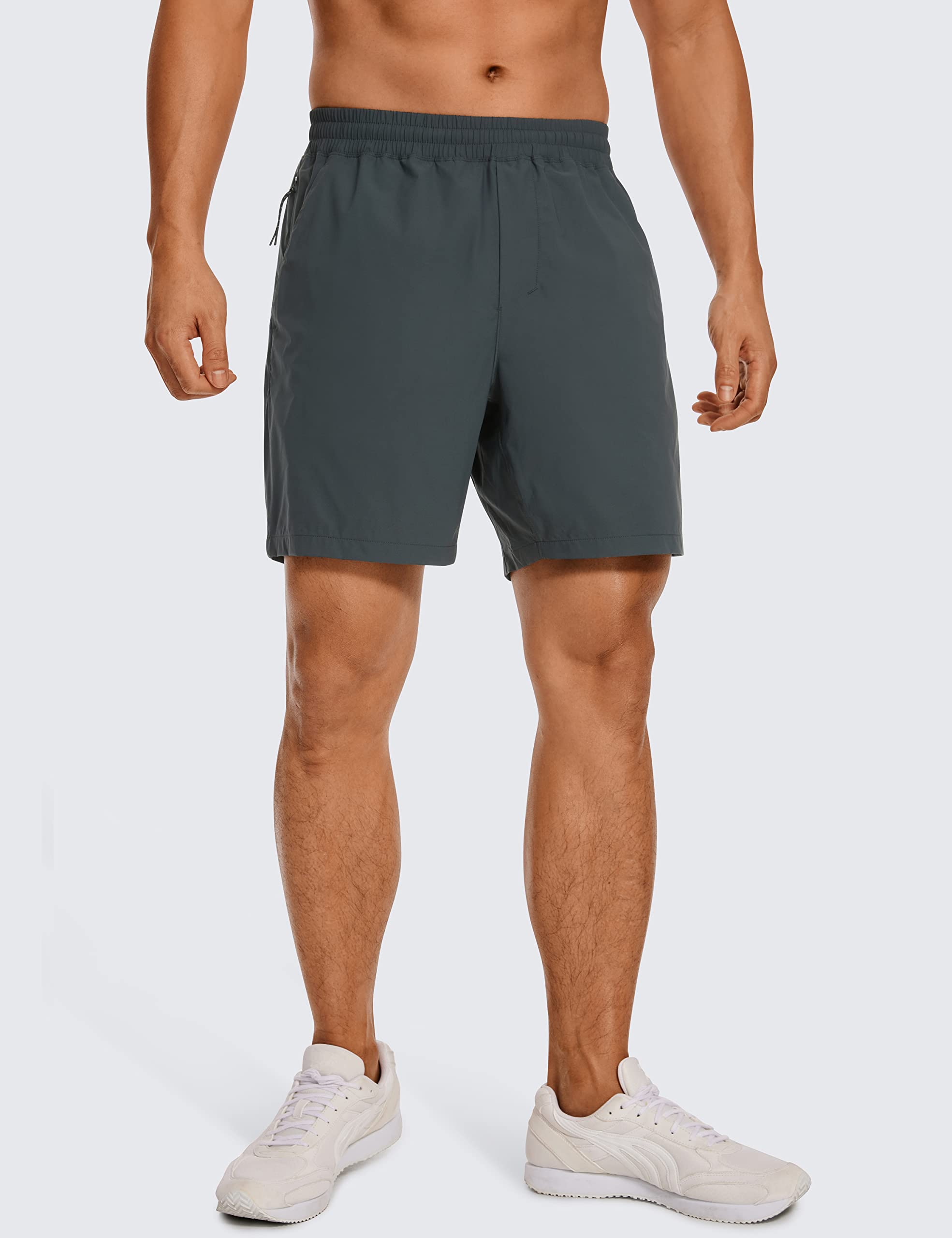 CRZ YOGA Men's Linerless Gym Shorts - 7'' Ultra-Light Quick Dry Workout Running Training Athletic Shorts with Pockets Melanite X-Large