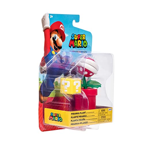 Super Mario Nintendo 4-Inch Piranha Plant Poseable Figure with Question Block Accessory. Ages 3+ (Officially Licensed)