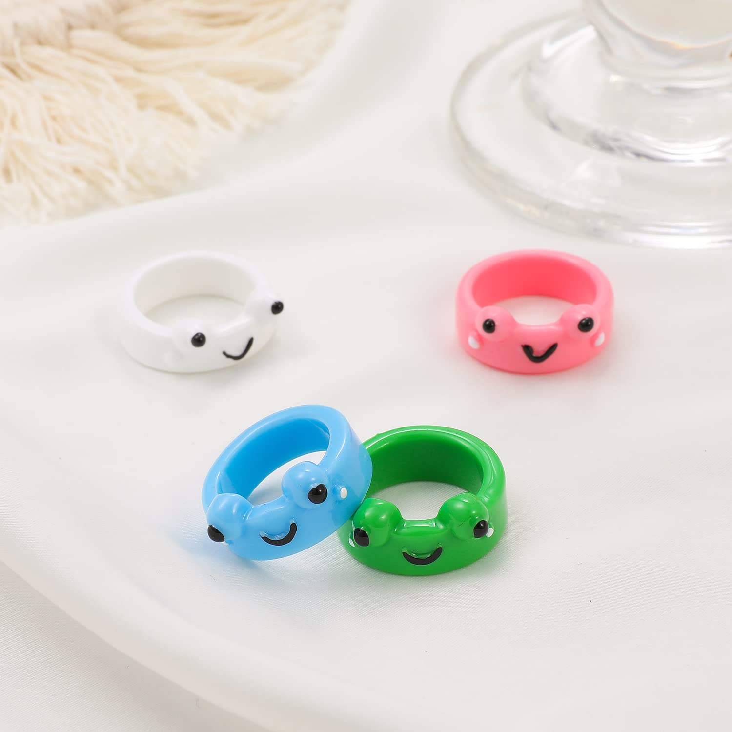 COLORFUL BLING Frog Chick Resin Ring Cute Animal Acrylic Rings Y2K Chunky Stackable Ring Funny Cartoon Friendship Gift for Women-F