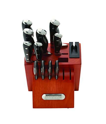 Farberware Edgekeeper Professional 15-piece Forged Triple Riveted Knife Block Set with Built-in Edgekeeper, Black