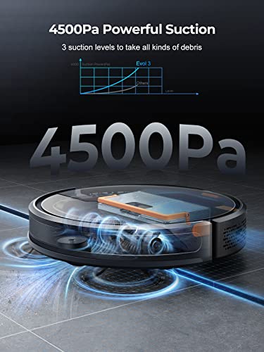 Laresar Robot Vacuums and Mop Combo, Max 4500Pa Suction, Evol 3 Robotic Vacuum Cleaner with Auto Carpet Boost, Self-Charging, App&Remote&Voice Control, Super-Slim, Ideal for Pet Hair and Carpets