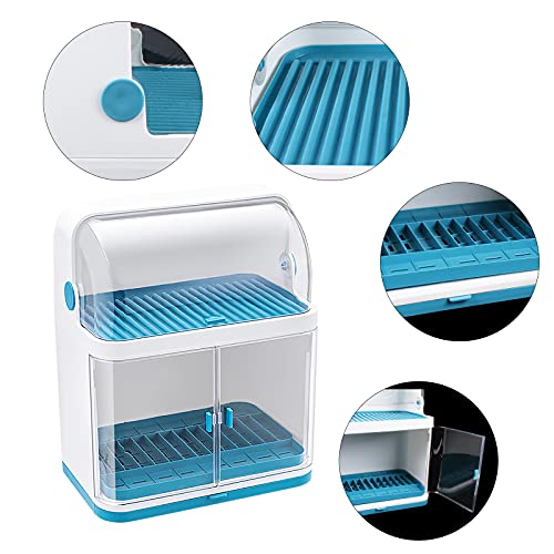 Gdrasuya10 2 Tier Dish Drying Rack Modern Houseware Dish Organizer Cutlery Drainer with Lid Cover Detachable Drip Tray Storage Box Basket for Kitchen Organizing Storage Holder