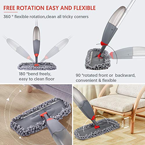 Spray Mop for Floor Cleaning, Domi-patrol Microfiber Floor Mop Dry Wet Mop Spray with 3 Washable Mop Pads & 635ML Refillable Bottle, Dust Cleaning Mop for Hardwood Laminate Tile Floors, Gray