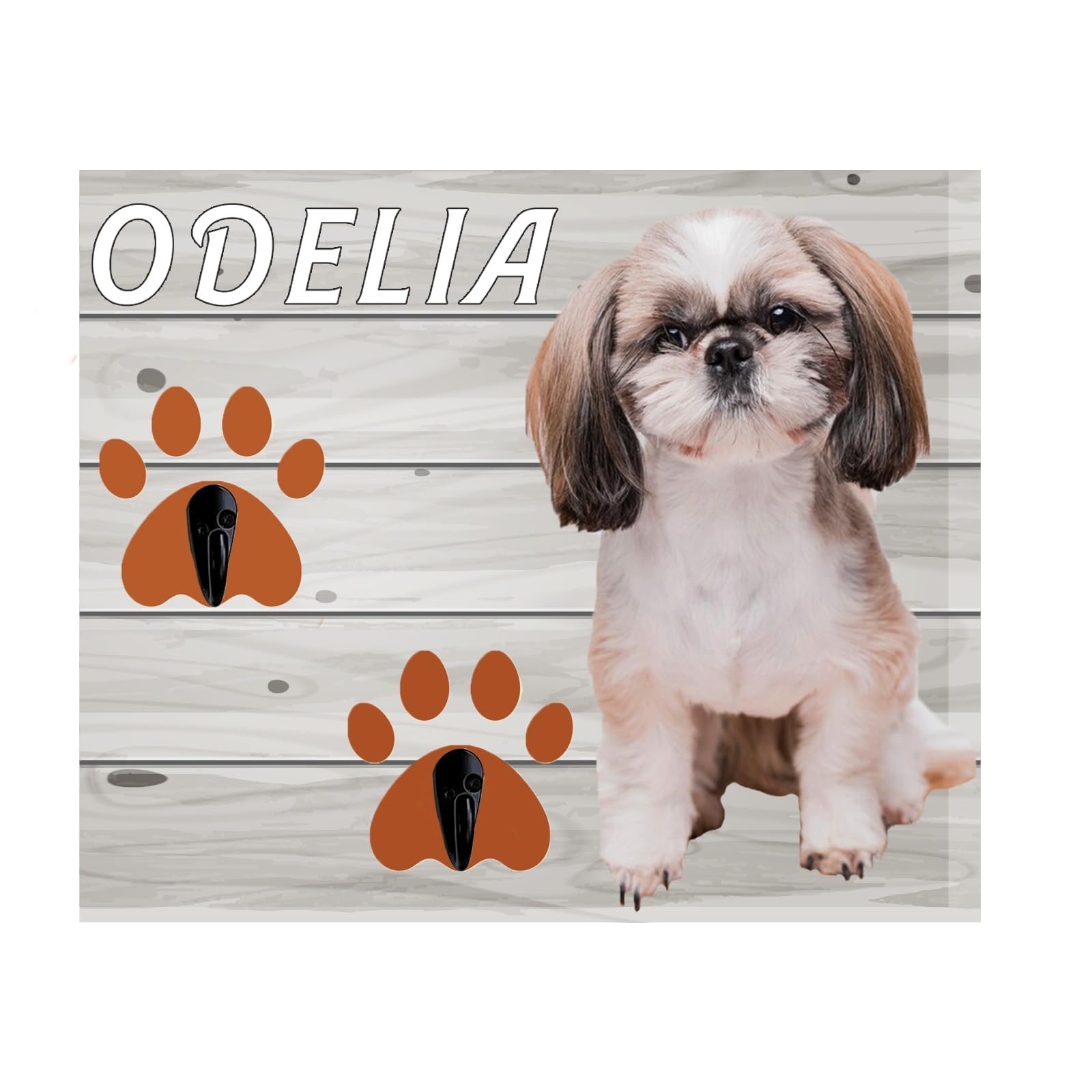 Generic Custom Dog Leash Holder,Personalized Dog Leash Hook with Name and Photo, Wooden Dog Key Organizer for Wall Dog Lovers Gift (White)