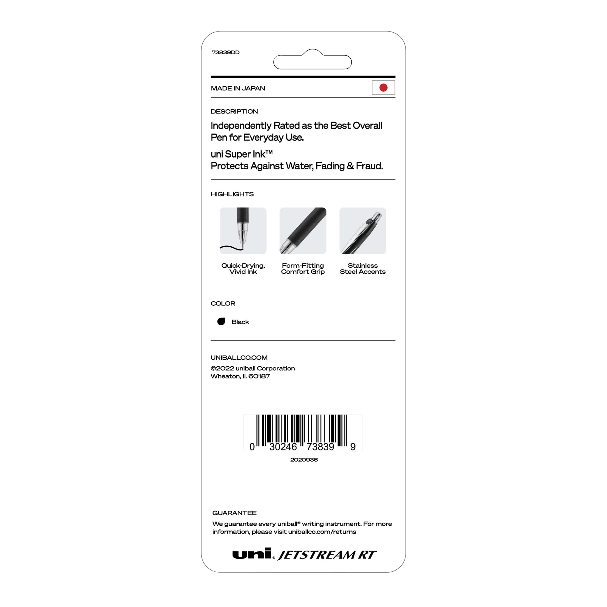 uni-ball Jetstream RT Ballpoint Pens, Bold Point (1.0mm), Black, 3 Count